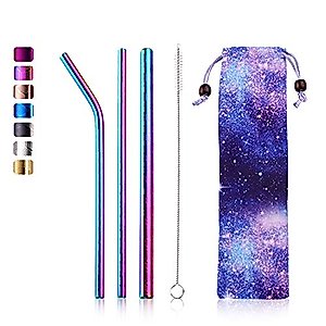 Reusable Metal Straw Boba Straws Extra Wide Stainless Steel Smoothie Straw Drinking Straws with Cleaning Brush & Pouch Magic