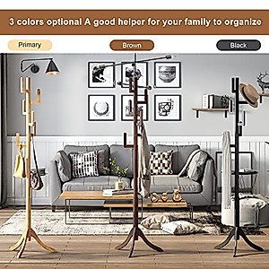 FILWH Coat Rack Freestanding Bamboo Coat Tree with 6 Hooks Adjustable Sizes Free Standing Coat Rack Super Easy Assembly Coat Hanger Stand(Natural)
