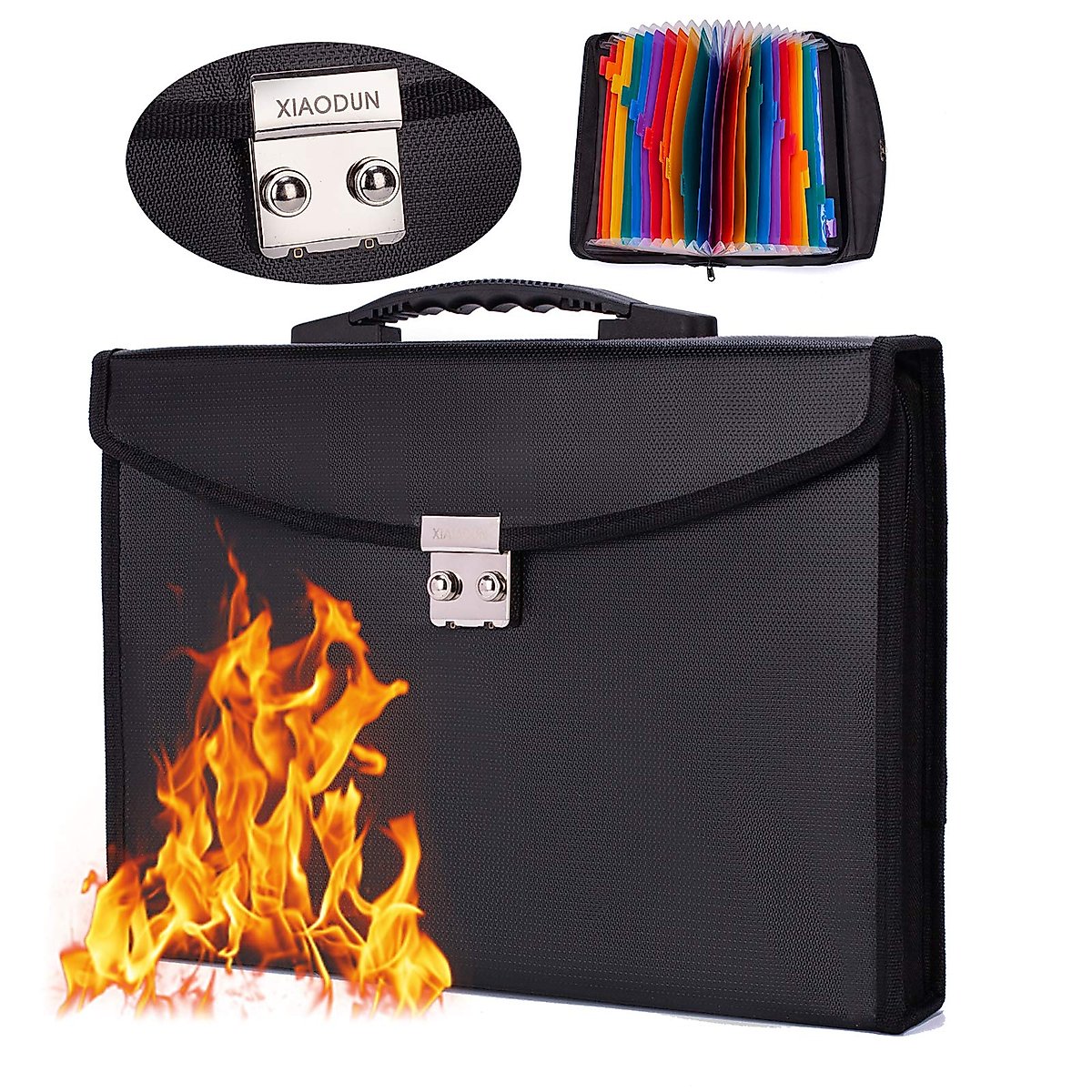 Fireproof Waterproof Document Bag 24 Pockets Expanding File Folder/Accordian File Organizer with Expandable Cover/Portable Lock Code A4 Letter Size File Box,Travel File Organizer