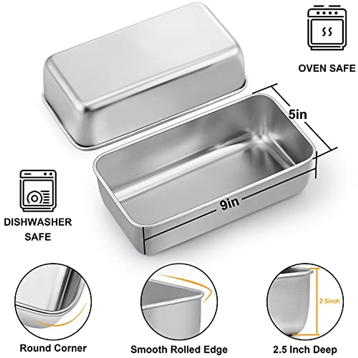 Homikit Loaf Pan Set of 3, 9 x 5 Inch Stainless Steel Loaf Pans for Baking Bread, Medium Metal Meatloaf Cake Pan Great for Home Kitchen, Oven & Dishwasher Safe, Rust Free
