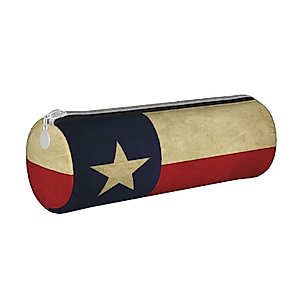 Ykklima Texas Lone Star State Flag Pattern Leather Pencil Case Zipper Pen Makeup Cosmetic Holder Pouch Stationery Bag for School Work Office