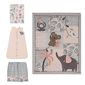 Lambs & Ivy Calypso 4-Piece Crib Bedding Set - Pink, Gray, Gold, Animals, Jungle