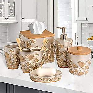 Bathroom Accessories Set - 6 Pieces Includes Soap Lotion Dispenser Tooth Brush Holder Soap Dish Tumbler Cotton Jar Tissue Box for Modern Decorative Countertop Housewarming Gift - Silver Gold