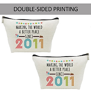 13rd Birthday Gifts for Girls, Funny 13 Year Old Gift Makeup Bag, 2011 13rd Birthday Cosmetic Bags for Her, Teens, Sister, Daughter, Niece, Granddaughter, Making The World a Better Place Since 2011