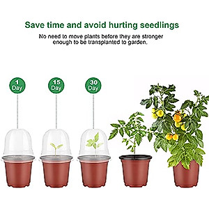MIXC Plant Nursery Pots with Humidity Dome 4" Soft Transparent Plastic Gardening Pot Planting Containers Cups Planter Small Starter Seed Starting Trays for Seedling with 10pcs Plant Labels，30 Sets