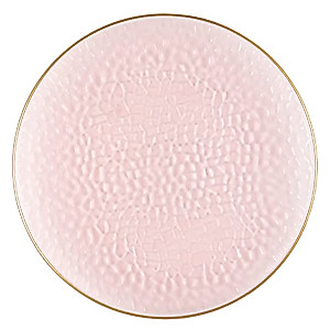 PLASTICPRO [Pink Hammered With Gold Rim 8 Pack] 13'' Charger Plates Pink Hammered With Gold Rim Plastic Heavy Duty Disposable Dinner Chargers Serveware Dishes Platters Tableware for parties, Weddings