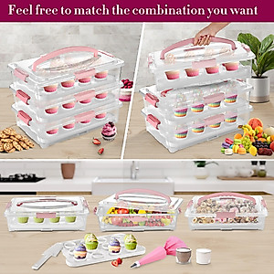 ARC 3-tiers Cupcake Carrier (Pink) - Cupcake Holder and Cake Transport Container that Holds up to 36 Cupcakes or 3 Large Cakes - BPA-Free, Great for Parties & Festivals