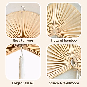 ChicnChill Oriental Wall Fan, Giant Bamboo Fan with Tassel, Oriental Woven Wall Hanging ,Decorative Fan Above Bed, Rustic Wall Pediment for Home Decor (Extra Large 47''x23.5'')