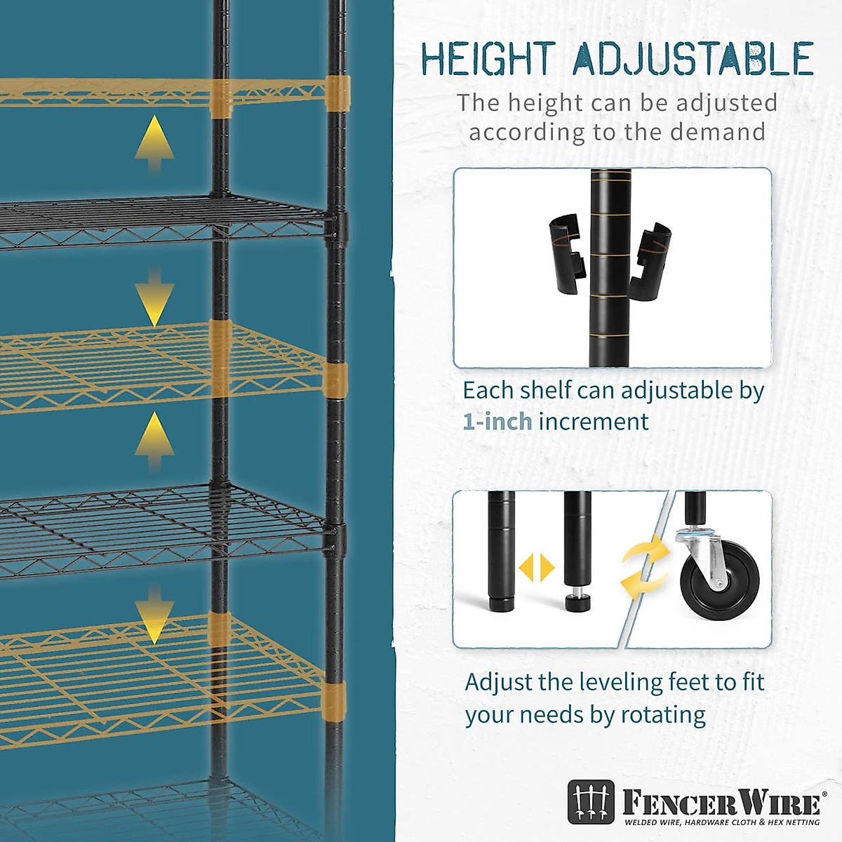 Fencer Wire NSF Commercial Heavy Duty Wire Shelving w/Wheels, Leveling Feet & Liners, Kitchen Storage Shelf, Garage Shelving Storage, Utility Wire Rack Storage Shelves, w/Liner, 36 x 18 x 76 5-Tier