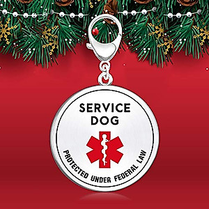 Elegant Chef Service Dog ID Tag .999 inch for Small Breed- Hard Enamel Double Side Engraved Protected Under Federal Law with Medical Alert Symbol- Easily Attach to Dog Collar, Harness or Vest Strap