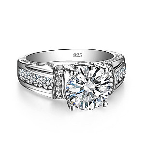 Aihpos Classic Round Engagement Rings for Women White Gold 1 Carat Center Moissanite Engagement Ring Platinum Plated Silver Wedding Anniversary Rings with Text Engraving（size 11.5