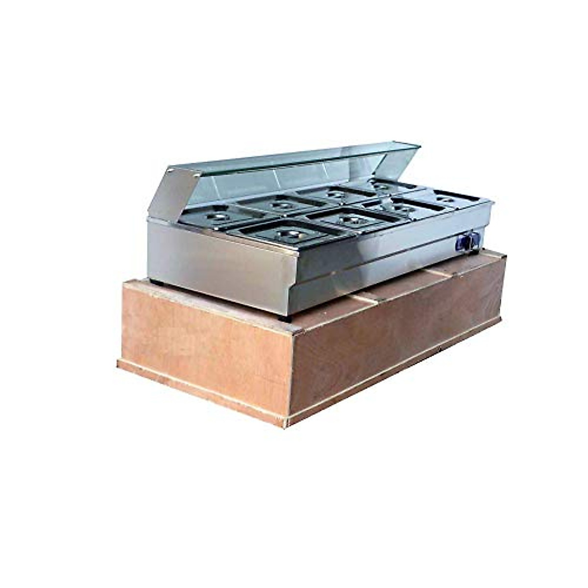 INTBUYING 110V Bain Marie Buffet Steam Table Restaurant Food Warmer with Glass Shield 8 Pots Double-Row