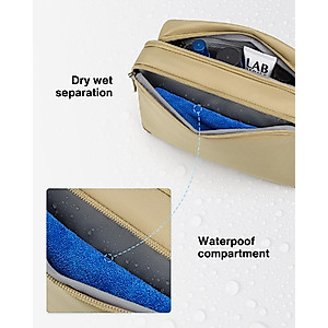 BAGSMART Travel Toiletry Bag, Toiletry Bag for Women and Men with Hanging Hook, Water-resistan Dopp Kit Door Room Essentials Makeup Cosmetic Bag, Shaving Bag Organizer for Traveling, Camping Khaki