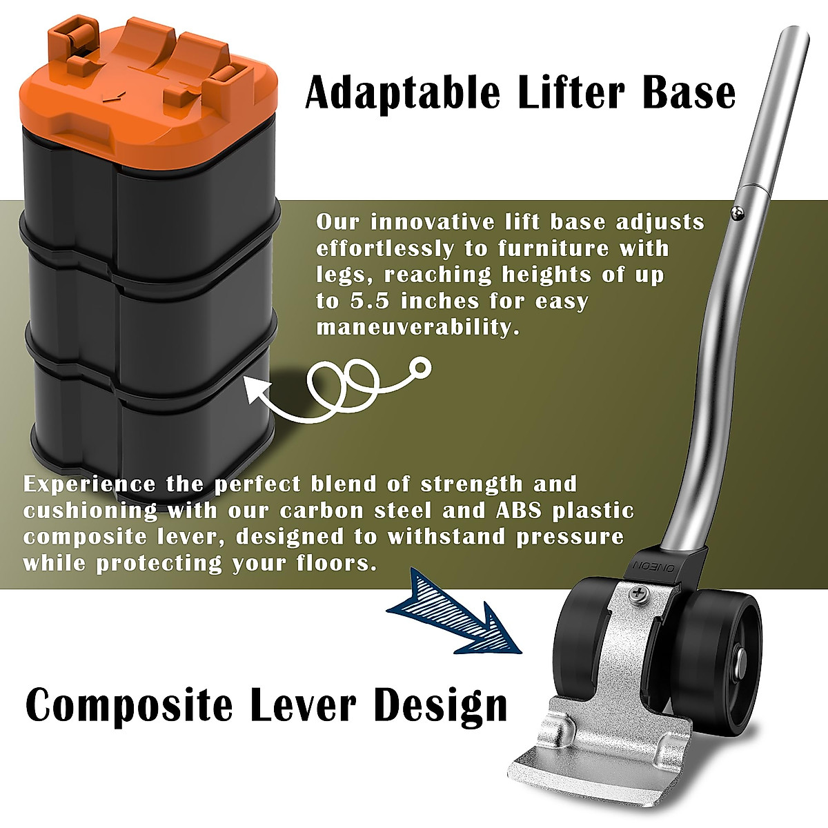 ONEON Furniture Mover Plus Parked Edition with Furniture Lifter, Periodic Moving Needs, Parking Lock Design, Lock Dollies for Long-Term Stability of Heavy Items, No Frequent Setup & Removal