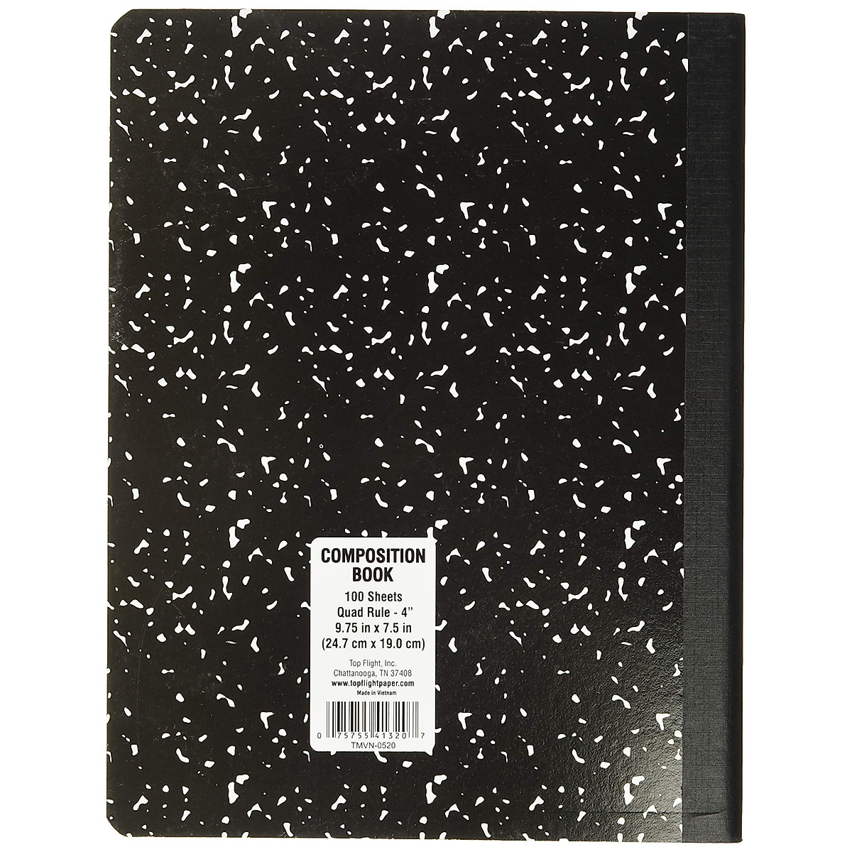 Top Flight Sewn Marble Composition Book, Black/White, Quad Rule, 4 Squares per Inch, 9.75 x 7.5 Inches, 100 Sheets (41320)