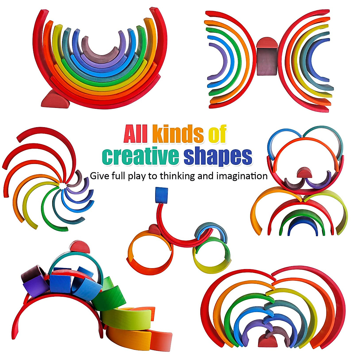 SHIERDU Wooden Rainbow Stacking Toy, 12-Piece Wooden Building Block Set, Wooden Building Block Nesting Puzzle, Early Childhood Matching Education and Learning Montessori Toys 3 4 5 6 Years Old