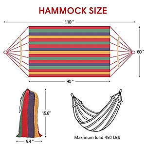 Solomone Cavalli Brazilian Hammock with Hanging Kits, Tree Hammock for Indoor Outdoor Patio Porch Garden Camping, Cotton Canvas Carrying Bag, Ropes and Carabiners Included (Rainbow Stripe)