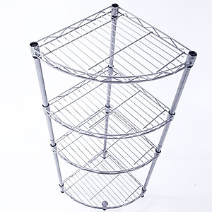 Flandre 4-Tier Fan-Shaped Storage Rack Steel Wire Corner Shelving Unit, Space Saver for Kitchen Living Room Bathroom Silver