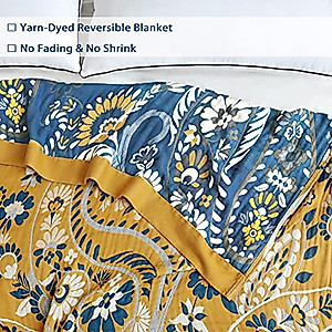 Heather Touch Boho Cotton Blanket Queen Christmas Blanket 4-Layer Yellow Decorative Blanket for Bed Sofa Couch Travel 78x90 inches Ginger/Mustard