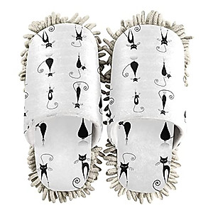 Black Cats Mop Slippers Shoes Cover for Floor Cleaning Washable Hair Dust Dirty Cleaners Microfiber Mop Socks for House Office Kitchen