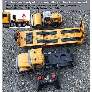 Remote Control Semi Truck Toy For Kids - 1:24 RC Semi-trailer Engineering Tractor With Sound And Lights, Trailer Truck Toy With Inertia Roller, Construction Vehicles For Boys & Girls 3-8 Years Old