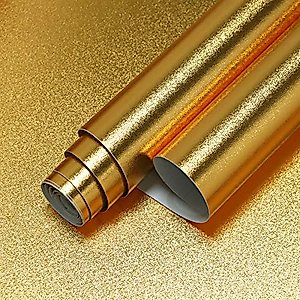 Gold Self Adhesive Contact Paper 15.7"x118" Metallic Gold Wallpaper Stick and Peel Contact Paper Kitchen Oil Proof Waterproof Backsplash Wallpaper for Countertop Cabinet Drawer Shelf Furniture Decor