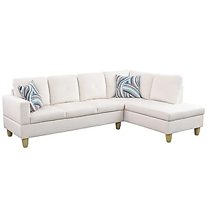 LostCat 97" W Sectional Sofa with Chaise, Flannel Modular Sectional Sofa, Modular Couch, L Shaped Sofas & Couches White Sectional Couches for Living Room Furniture Sets, White