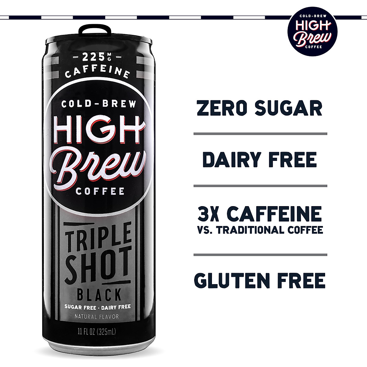 High Brew Coffee, Triple Shot Black, Cold Brew Coffee, Sugar-Free, Dairy-Free, 11 Fl Oz, Ready-To-Drink (Pack of 12)