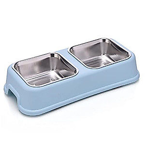 FUUIE Bowls for Food and Water Anti-Skid and Drop-Resistant Dog Bowl Stainless Steel Pet Double Bowl (Color : Blue)