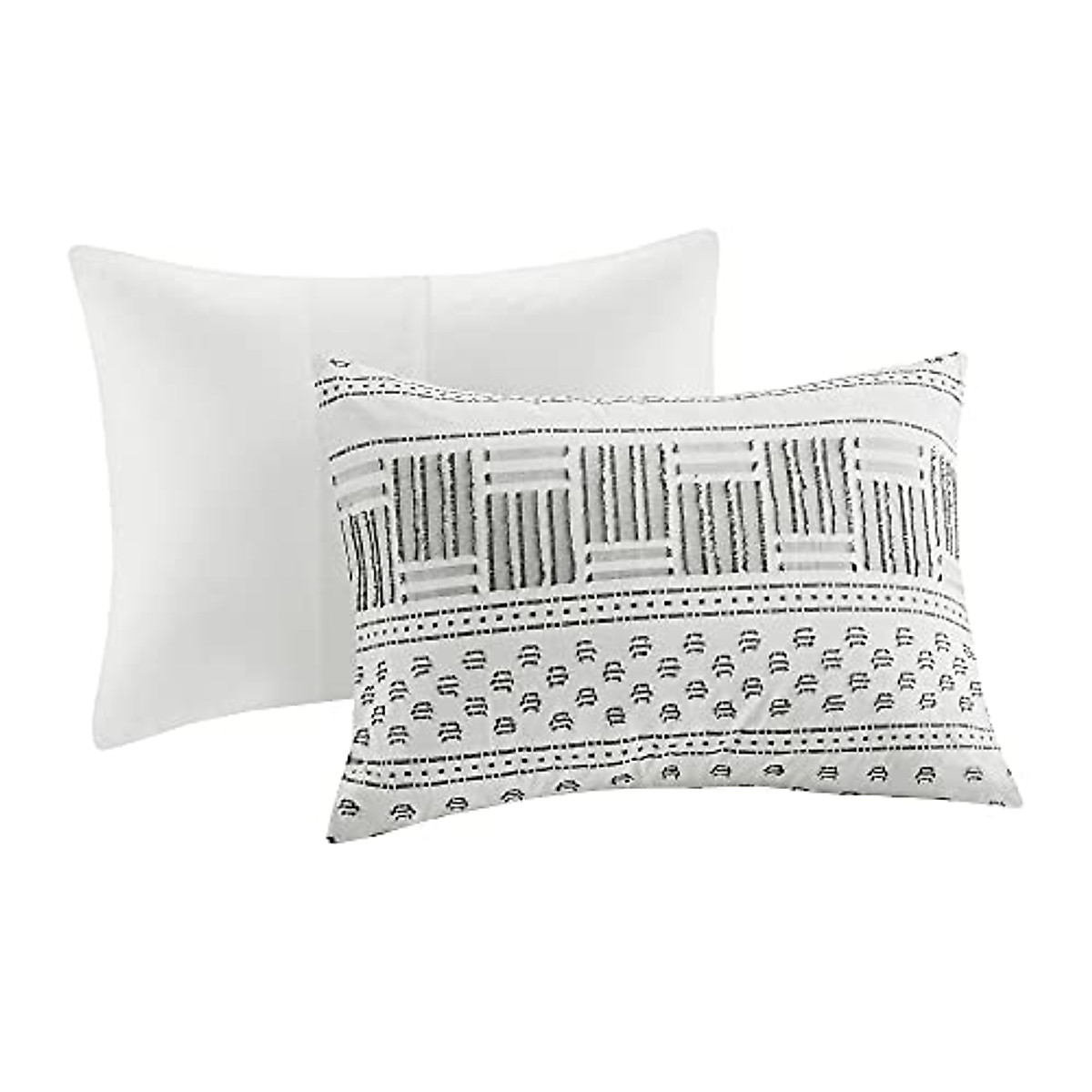 Cotton Farmhouse Comforter Set, King Size Bedding Sets, Dual-Sided Neutral Modern Design, with Boho Style Clipped Jacquard Stripes 3-Pieces /W Matching Pillow Shams (104x90 inches, White/Charcoal)