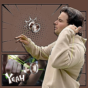 FETESNICE Yoyo Professional Competition Bi-Metal Yo Yo, Unresponsive Yoyos for Kids, Pro Alloy 6061Bimetal Yoyo for Intermediate to Advanced Players with 10 Ball Protection Cover Yo-yo Bearing-Brown