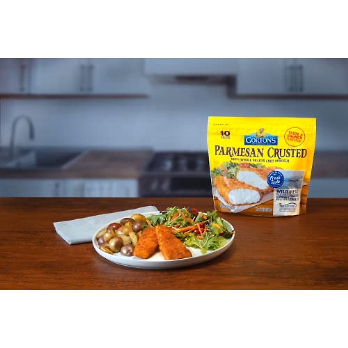 Gorton’s Parmesan Crusted Fish 100% Whole Fillets, Wild Caught Alaskan Pollock, Frozen, 10 Count, 18.2 Ounce Resealable Bag