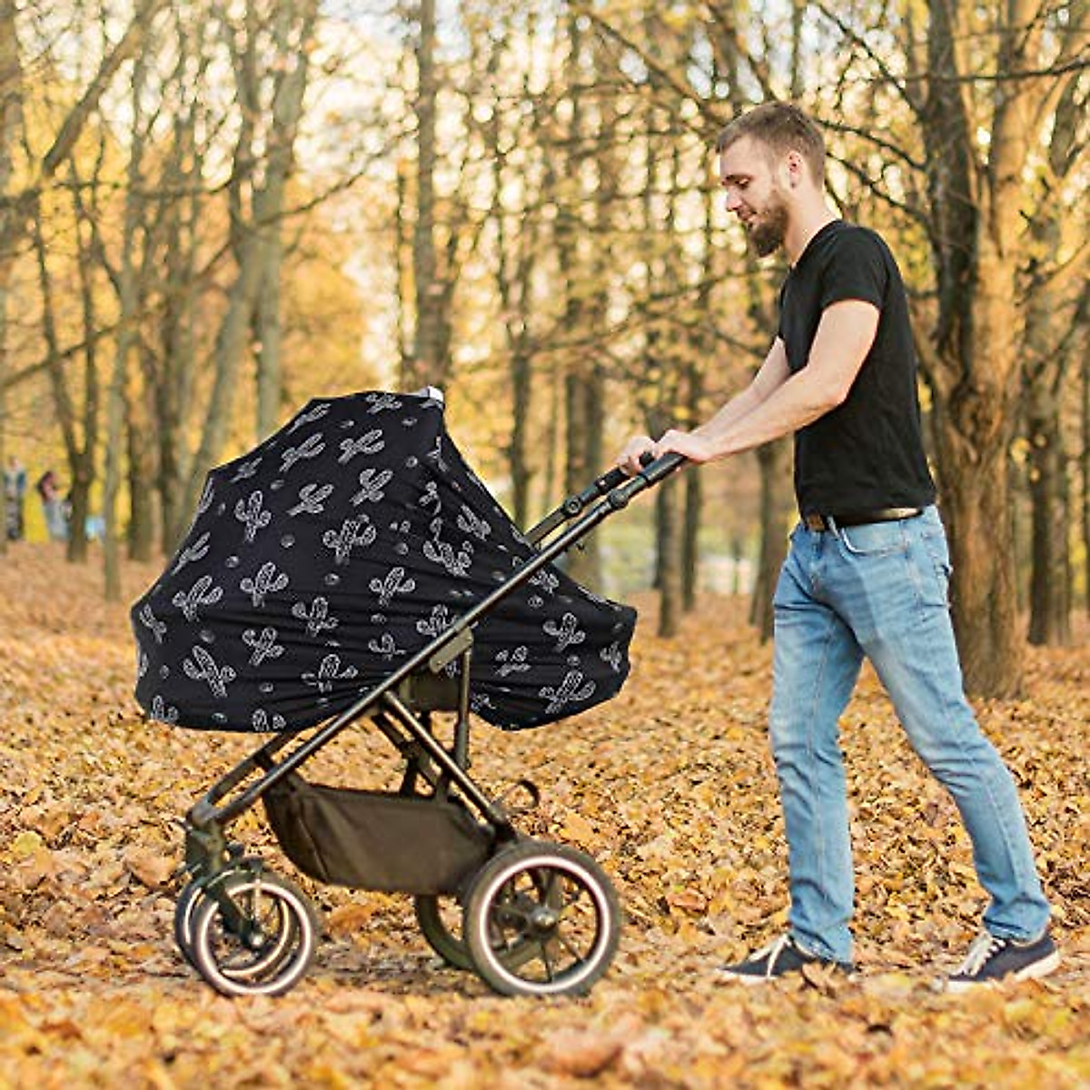 Baby Car Seat Covers, Multi-use Nursing Breastfeeding Covers, Infant Car Seat for Baby Boys&Girls, Stretchy Shopping Cart Cover Ups, Shower Gift for Boys & Girls (Cactus)