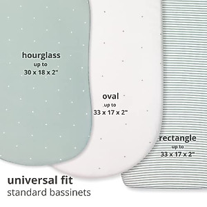 POPPI & MAX 100% Organic Cotton Bassinet Sheets for Boy Girl | 3-Pack Premium Jersey Bassinet Sheet Set | Fitted Baby Sheets for Standard Bassinet Pads | Bassinet Cover | Misty Sage Star Spot Stripe