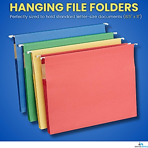 1InTheOffice Hanging File Folders Letter Size, Expanding Hanging File Folders, File Cabinet Dividers, 3.5" Expansion, Assorted, 8 Pack