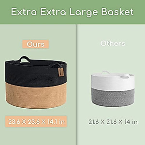 MXMHOME Woven Baskets for Storage, 23.6” X 23.6” X 14.1” Extra Large Blanket Basket Living Room, Cotton Rope Storage Baskets, Large Decorative Living Room Storage Basket, Soft Blanket Storage