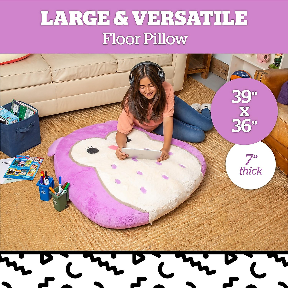 BigMouth x Squishmallows Original Inflat-A-Pal, Inflatable Floor Pillow, Jumbo Animal Cushion Lounger for Kids - Holly The Owl Squishmallow