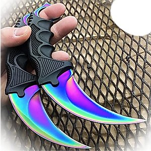 New 2PC TACTICAL COMBAT FIXED BLADE KARAMBIT RAINBOW HUNTING KNIFE SET NEW Camping Outdoor Pro Tactical Elite Knife BLDA-0621