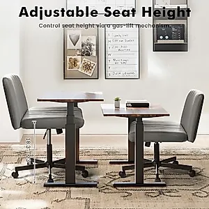 LEMBERI Criss Cross Chair with Wheels, Armless Wide Cross Legged Office Chair, Mid Back Swivel Computer Task Vanity Chairs for Home, Make Up,Small Space, Bed Room,Grey