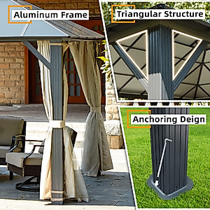 EROMMY 12'x20' Gazebo Double Aluminum Composite Roof Permanent Pavilion Gazebo Outdoor Hardtop Aluminum Frame Canopy with Curtains and Netting for Backyard Patio Lawn Garden