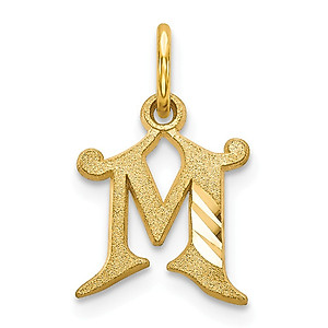 Solid 14k Yellow Gold Initial Letter M Alphabet Charm Pendant - 17mm x 10mm