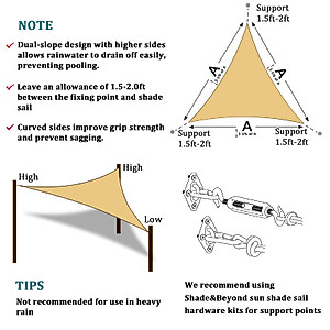 Shade&Beyond Sun Shade Sail Triangle 20'x20'x20' UV Block for Yard Patio Lawn Garden Deck Sand Color, (We Make Custom Size)