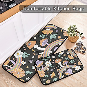 NFMILI (Mystical Mushroom) Kitchen Mat 2 PCS Cushioned Anti-Fatigue Kitchen Rug, Waterproof Non-Slip Floor Mats Thick Ergonomic Comfort Standing Mat for Kitchen Sink Laundry Room Bedroom Living Room