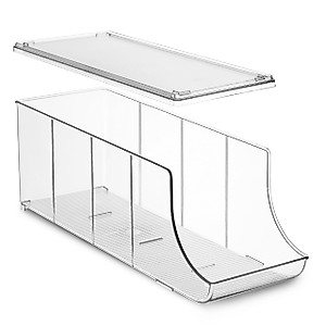 Set of 2 Stackable Refrigerator Organizer Bins Pop Soda Can Dispenser Beverage Holder for Fridge, Freezer, Kitchen, Countertops, Cabinets - Clear Plastic Canned Food Pantry Storage Rack Holds 12 Cans