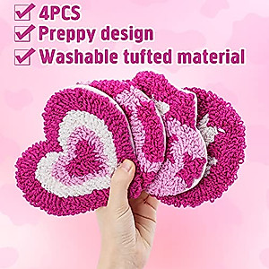 Preppy Tufted Coasters Smiling Face Cute Heart Pink Pastel Rug Funny Cup for Table Gifts Desk Coffee Room Kitchen Decor Drinks Housewarming Gift Y2K Aesthetic Stuff for Women Girls Students 4PCS