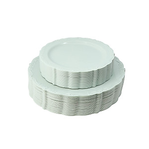 Posh Setting Disposable Plastic Plates Set, Vintage Party Plates, Light Green/Sage 60 Pack (30 Guest) 30 x 10.25 Dinner & 30 x 7.25 Salad/Dessert Plate