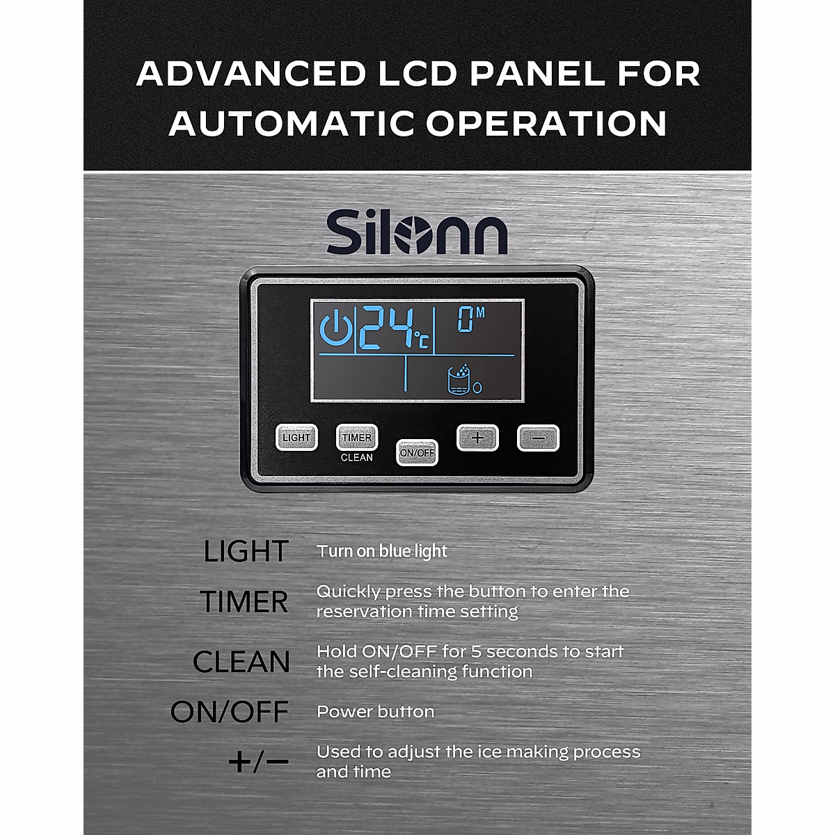 Silonn Commercial Ice Maker, Creates 200lbs in 24H, 48lbs Ice Storage Capacity, Stainless Steel Freestanding Ice Maker Machine with Auto Self-Cleaning for Home Office Bar Parties (SLIM13T)