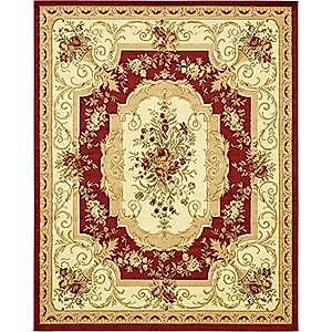 Unique Loom Versailles Collection Traditional Classic Floral Motif Area Rug (8' 0 x 10' 0 Rectangular, Burgundy/ Ivory)