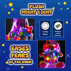 The Noodley Rainbow Lites Light Up Teddy Bear Stuffed Animal Plush LED Night Light Sleep Toy for Girls (16 inch, Batteries Included)