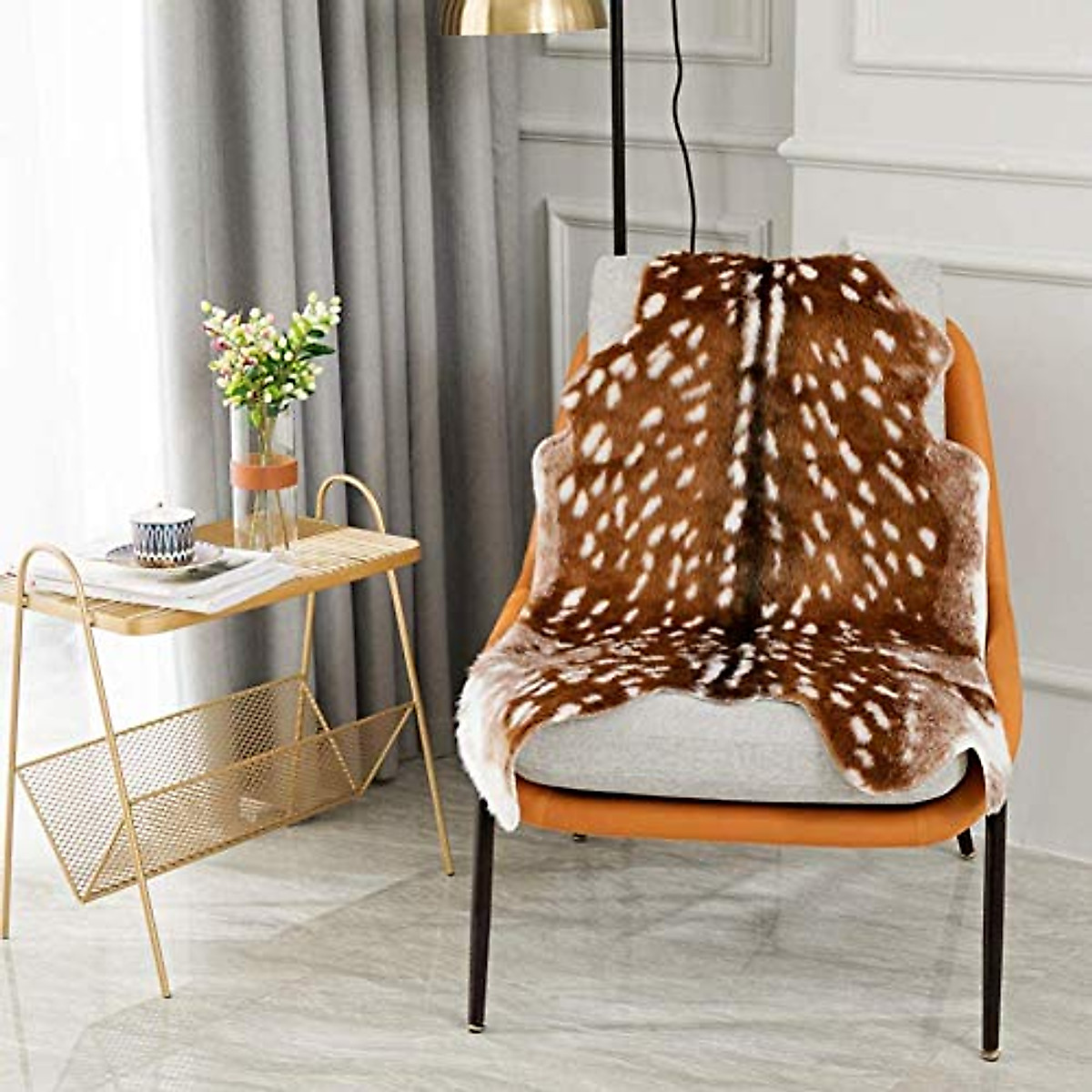 Faux Deer Rug 3x3.6' Feet Sika Deer Hide Carpet Animal Printed Rug Cow Hides and Skins Rug Faux Cowhide Rug for Living Room